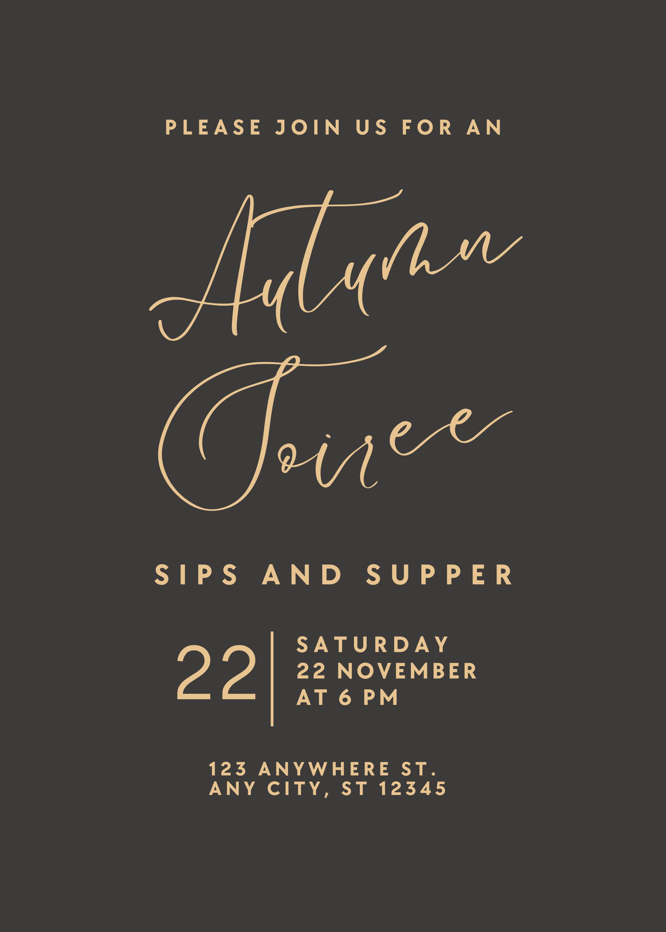 Editable Fall Autumn Soiree Gathering Invitation. Adult Dinner Party ...