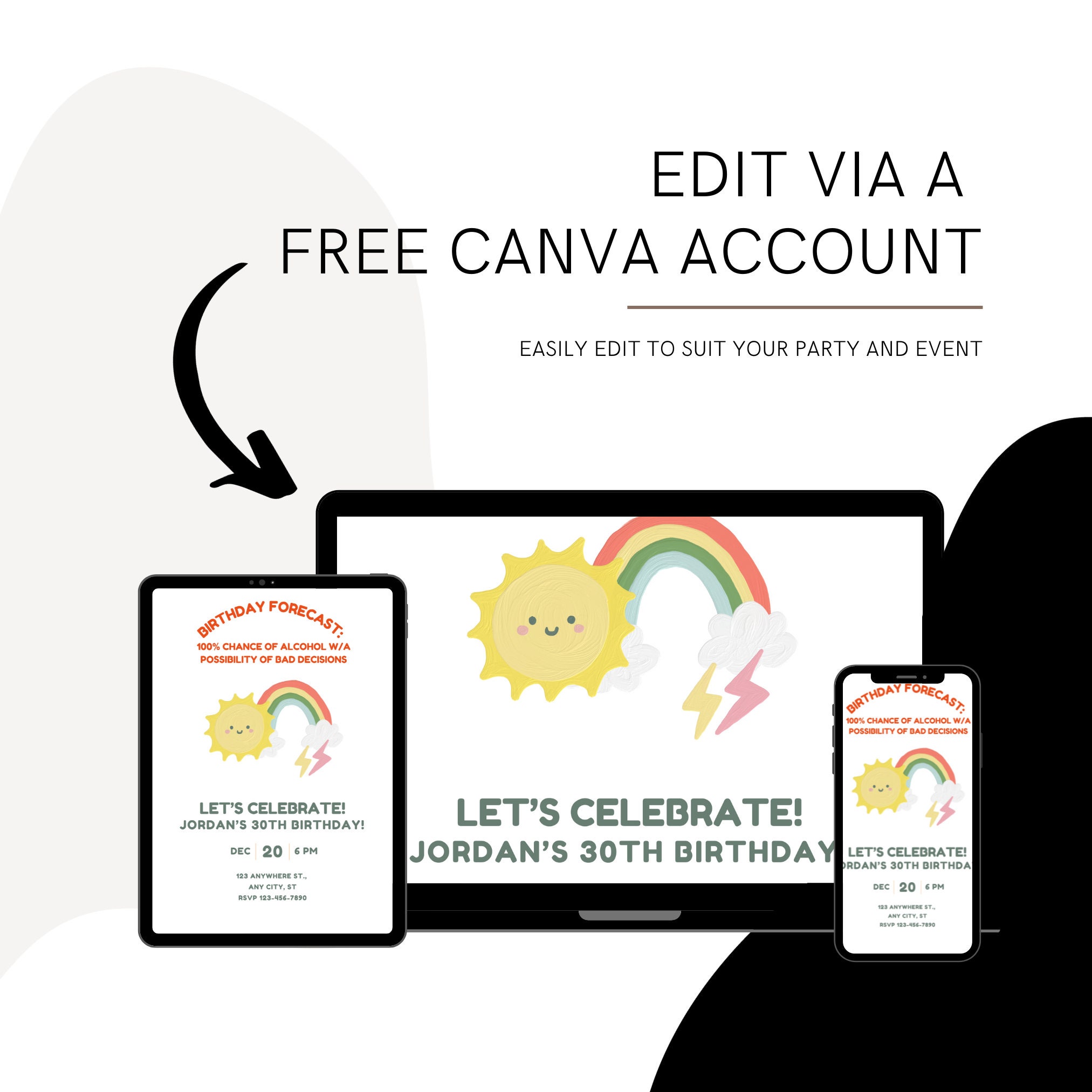 Editable Funny Adult Birthday Party Invitation, Cocktails Invite Funny ...