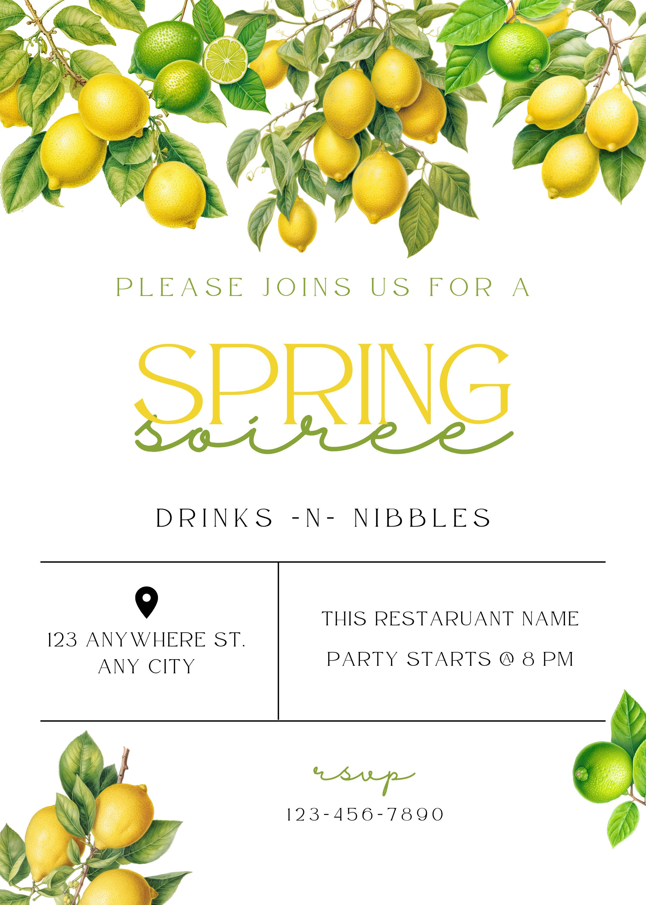 Editable Cocktail Party Invitation, Spring Soiree Invite Birthday ...