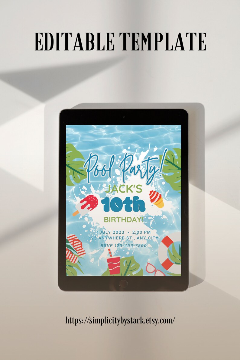 Editable Pool Birthday Invitation, Pool Invitation, Pool Template ...
