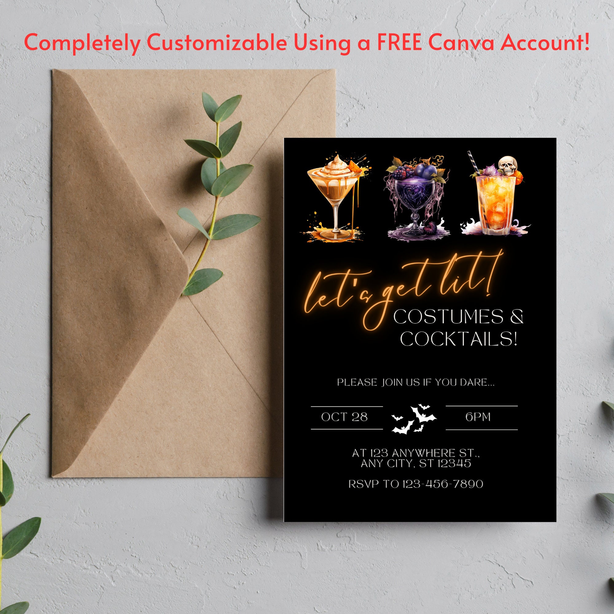 Editable Cocktail Party Invitation, Birthday Halloween Autumn October ...