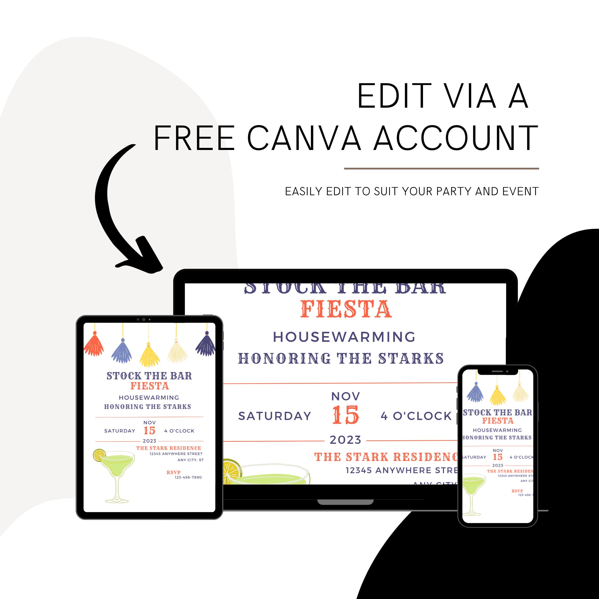 Editable Stock the Bar Invitation. Housewarming Party. Fiesta Tacos ...