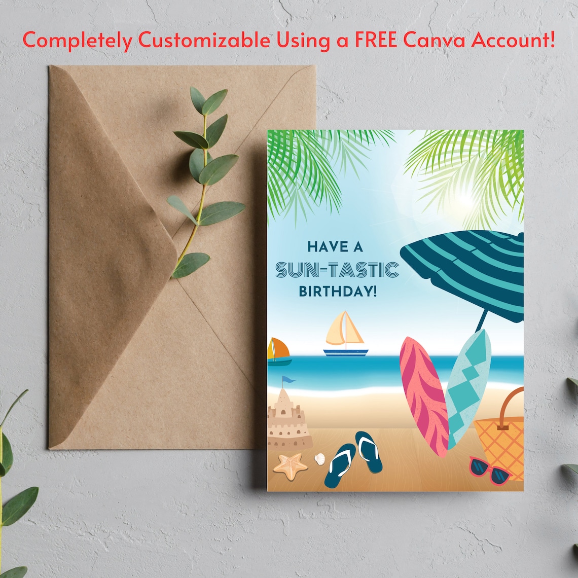 Editable Funny Birthday Card, Birthday Printable Card, Surf Beach ...