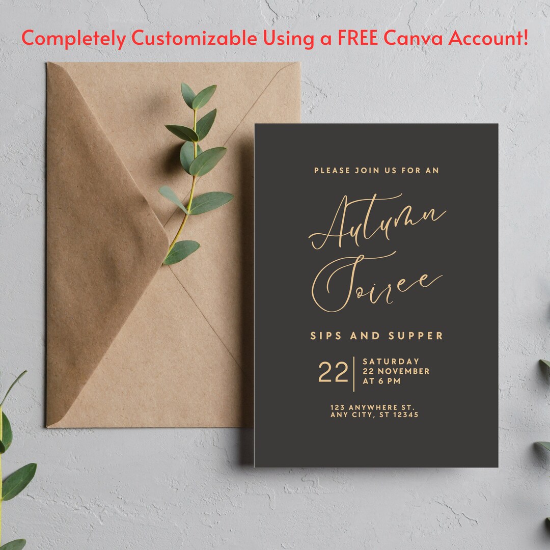 Editable Fall Autumn Soiree Gathering Invitation. Adult Dinner Party ...