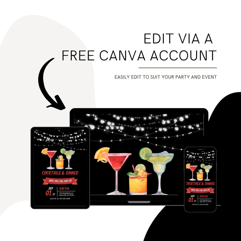 Editable Cocktail Party Invitation, Birthday Tropical Invite Summer ...