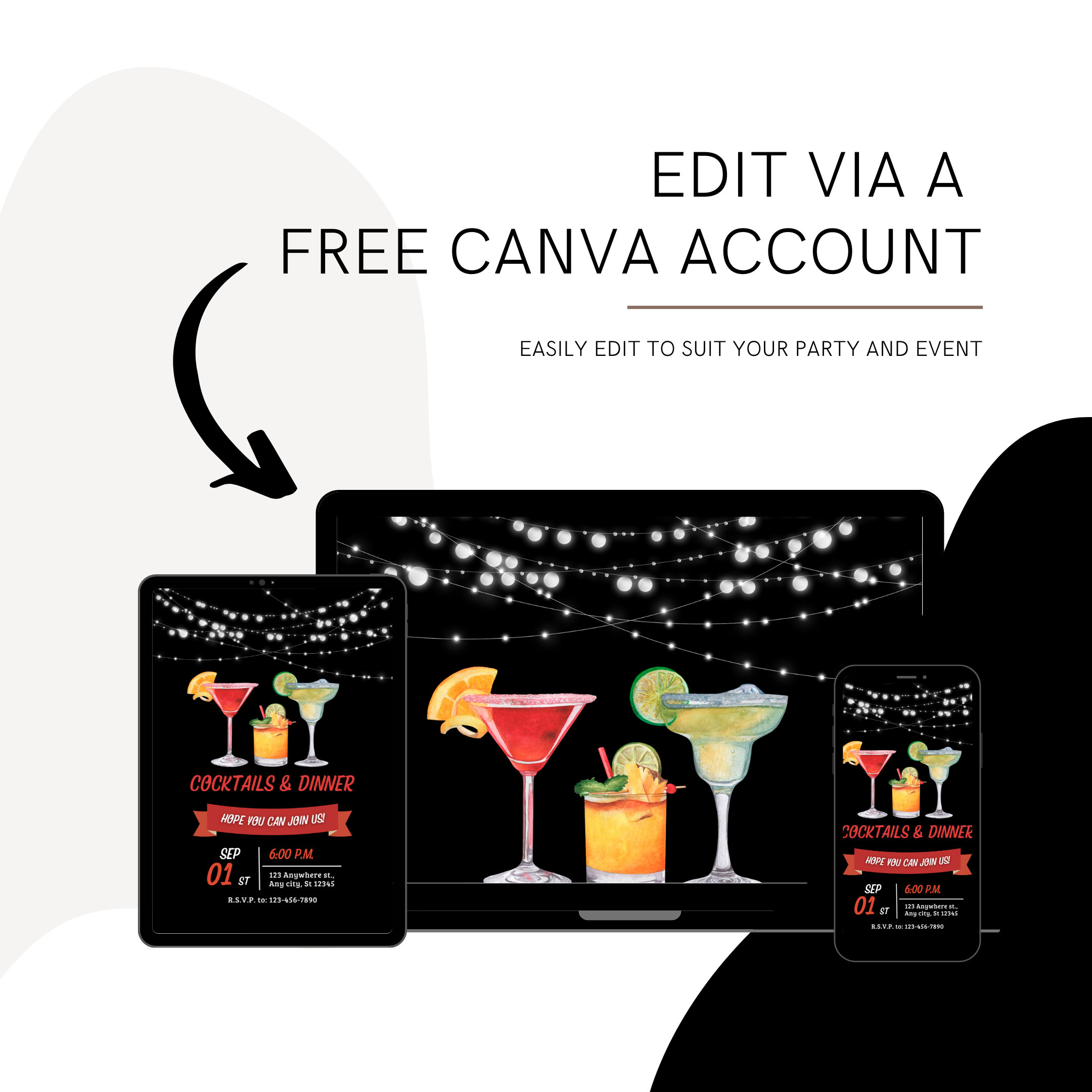Editable Cocktail Party Invitation Birthday Tropical Invite - Etsy UK