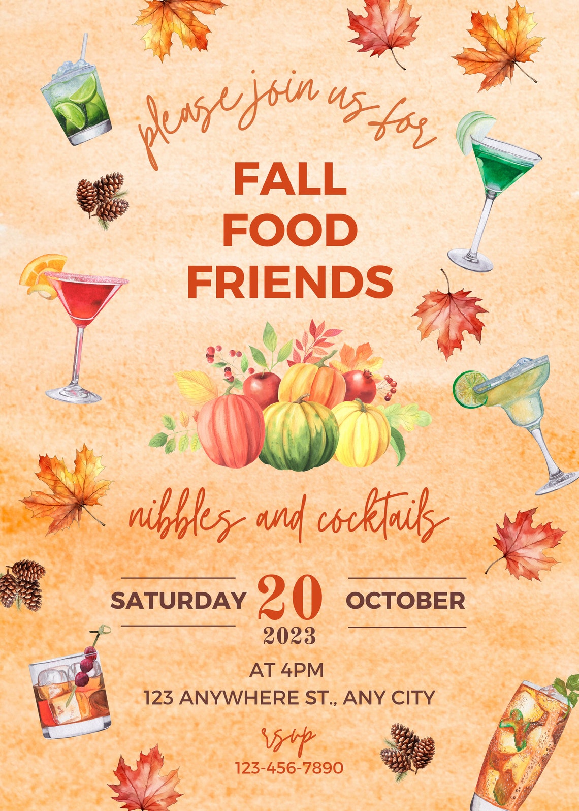 Fall Happy Hour Invitation, Autumn Dinner Party (printable Template) - Etsy