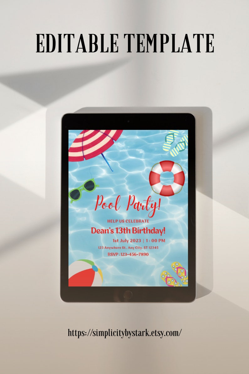 Editable Pool Birthday Invitation, Pool Invitation, Pool Template ...
