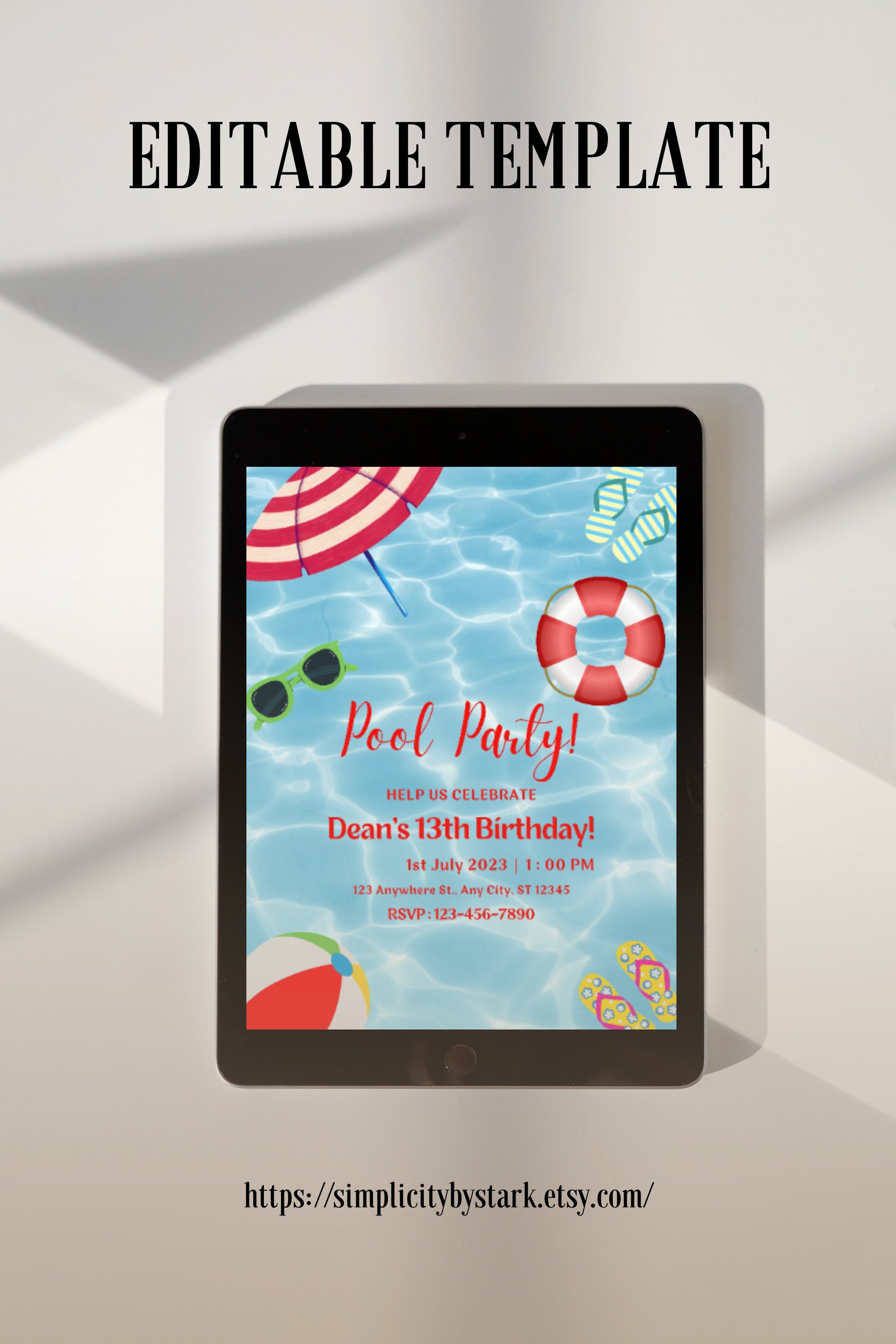 Editable Pool Birthday Invitation, Pool Invitation, Pool Template ...