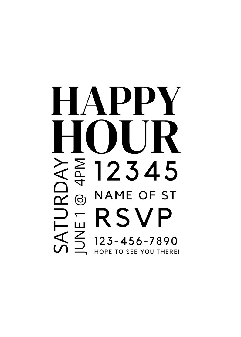 Editable Happy Hour Invitation, Modern Minimalist Design (digital Evite ...
