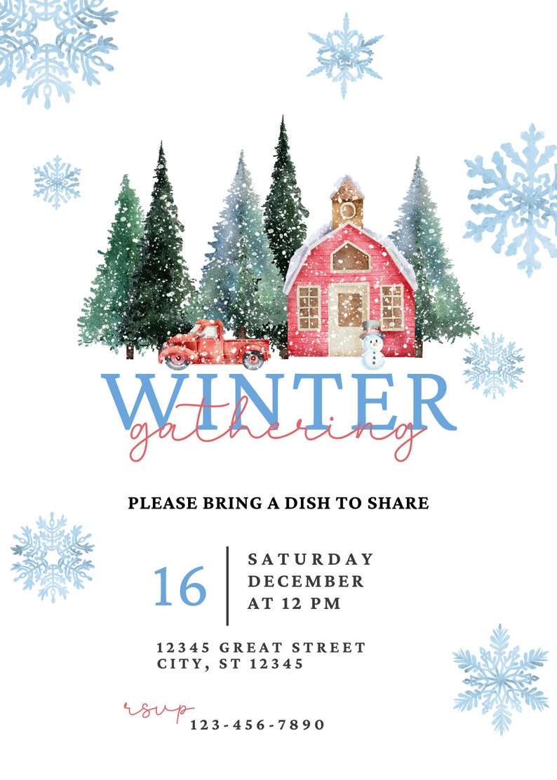 Editable Winter Dinner Lunch Gathering Invitation Christmas Party ...