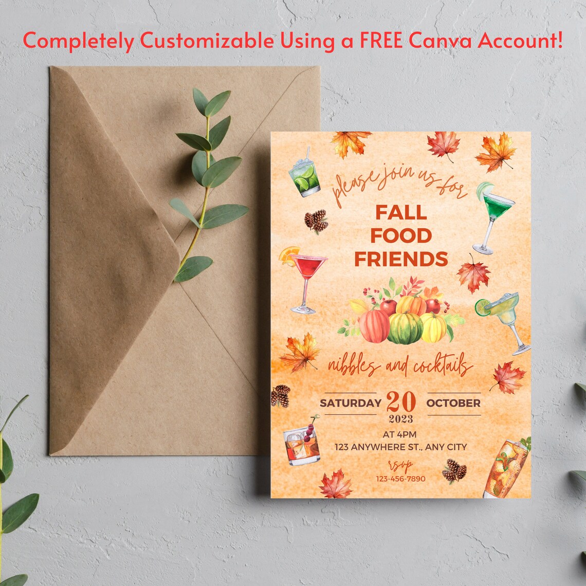 Editable Adult Birthday Invitation Fall Happy Hour Autumn Dinner Party ...