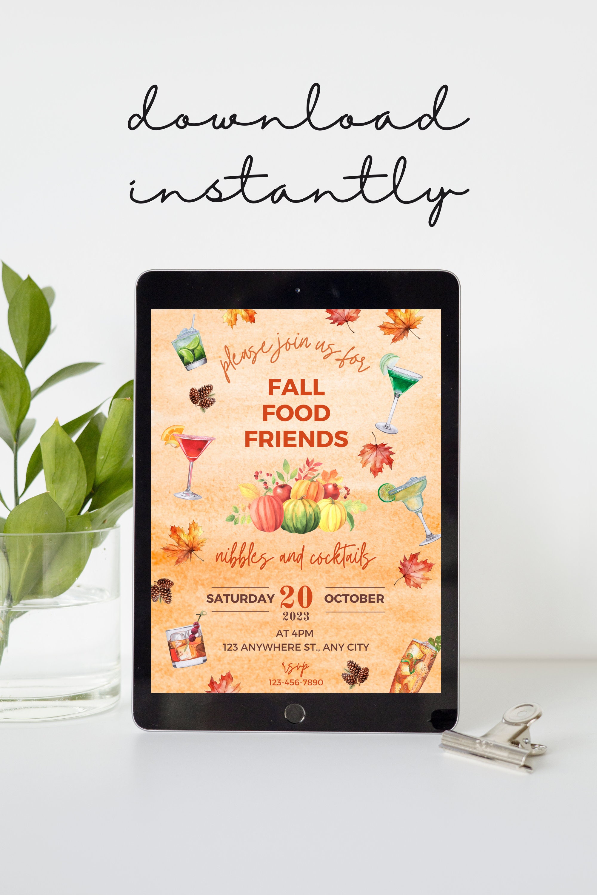 Editable Adult Birthday Invitation Fall Happy Hour Autumn Dinner Party ...