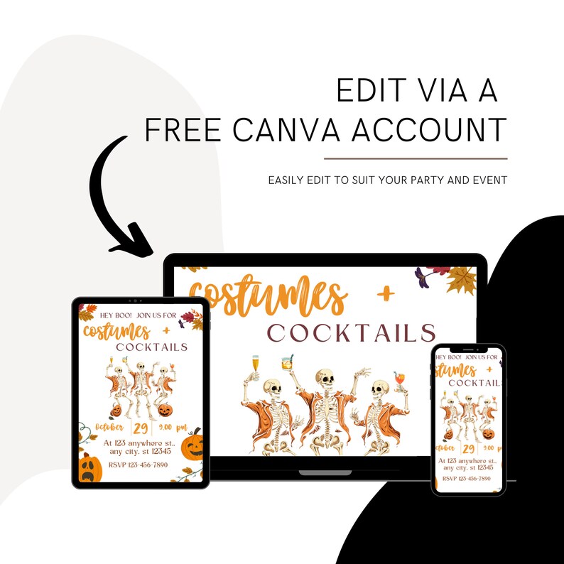 Editable Cocktail Party Invitation, Birthday Halloween Autumn October ...