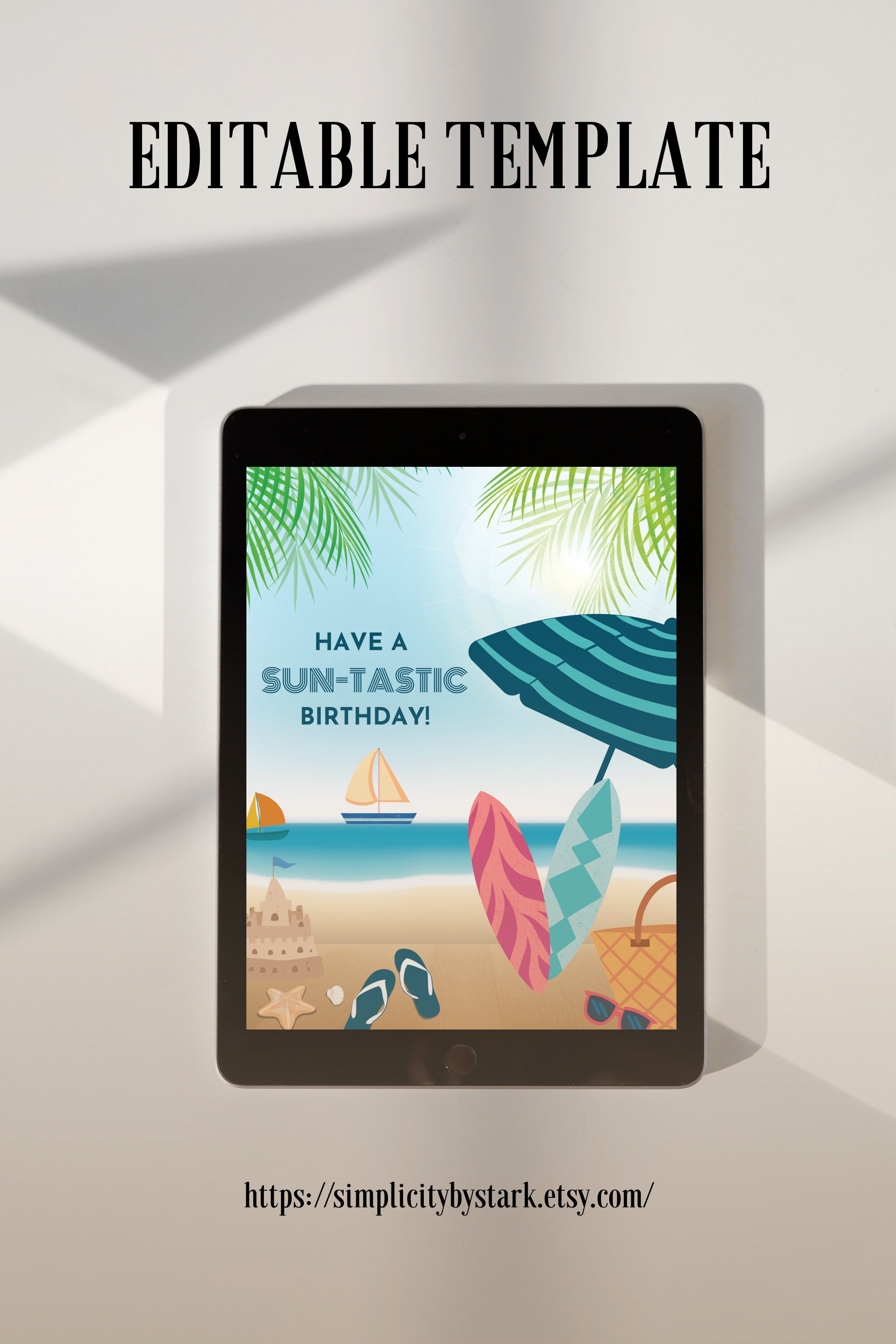 Editable Funny Birthday Card, Birthday Printable Card, Surf Beach ...