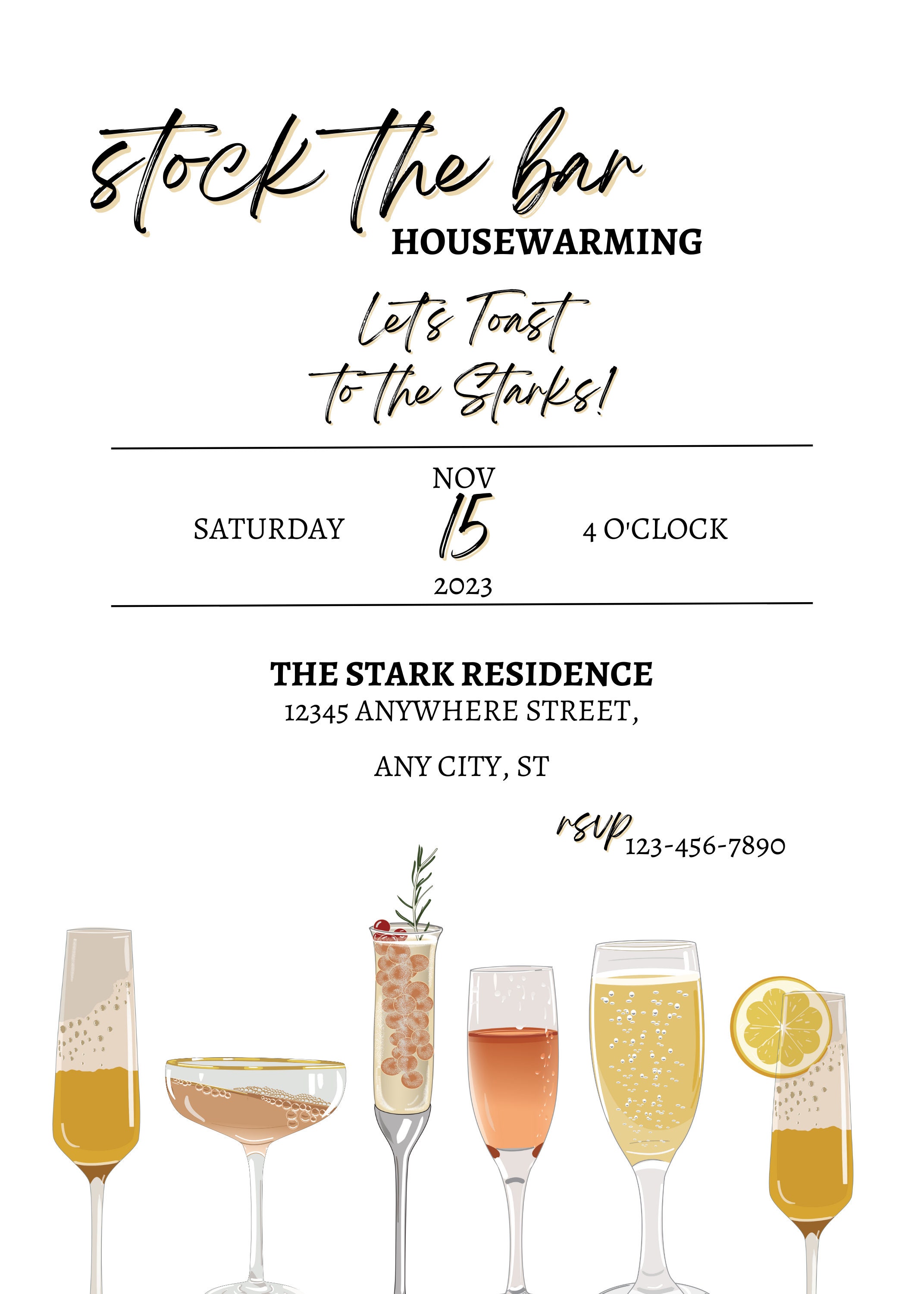 Editable Stock the Bar Invitation. Housewarming Party. Champagne Invite ...