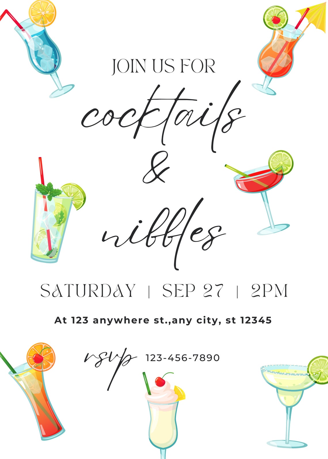 Editable Cocktail Party Invitation, Birthday Tropical Invite Summer ...
