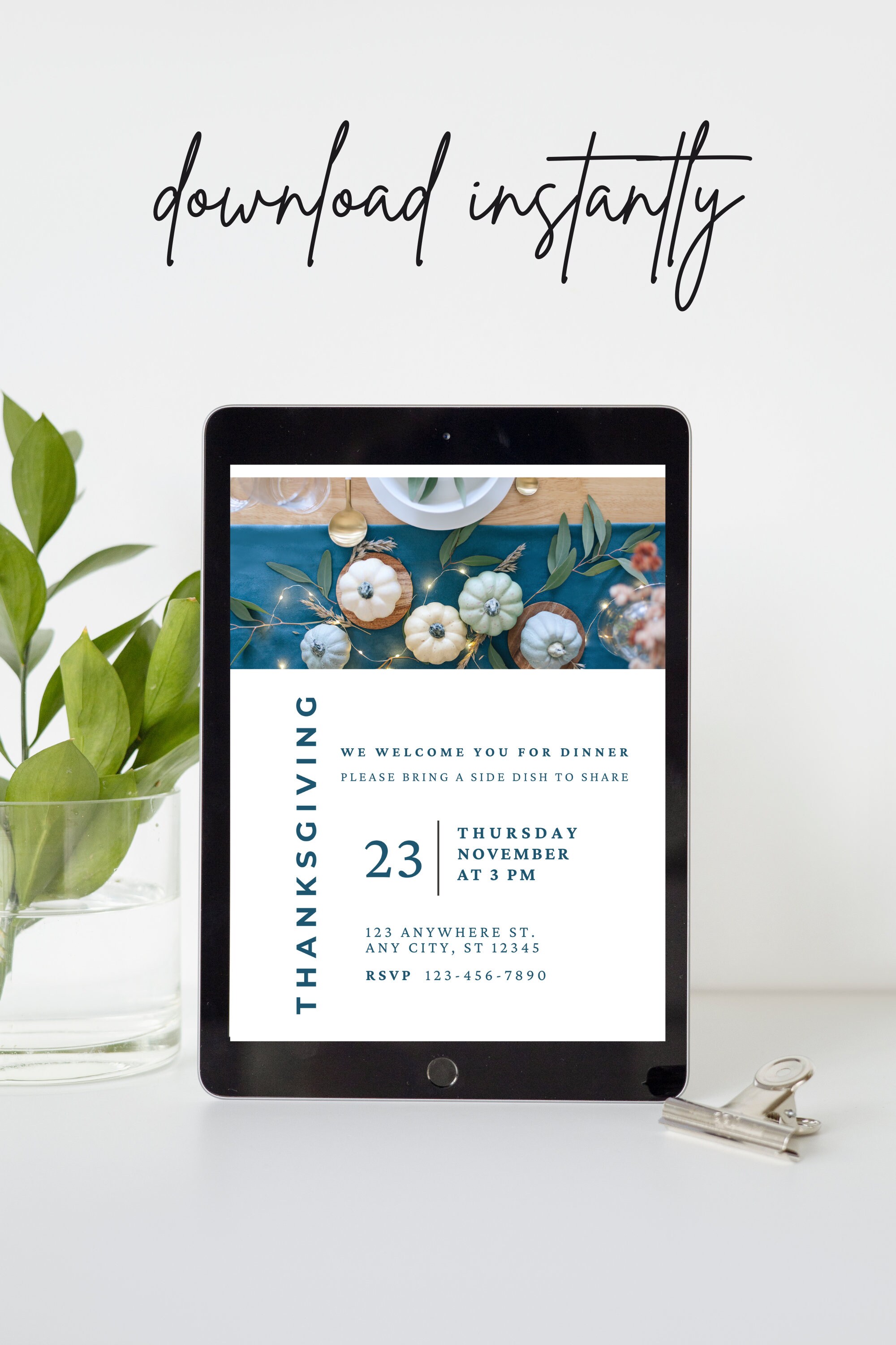 Editable Thanksgiving Dinner Invitation, Holiday Party Invitation ...