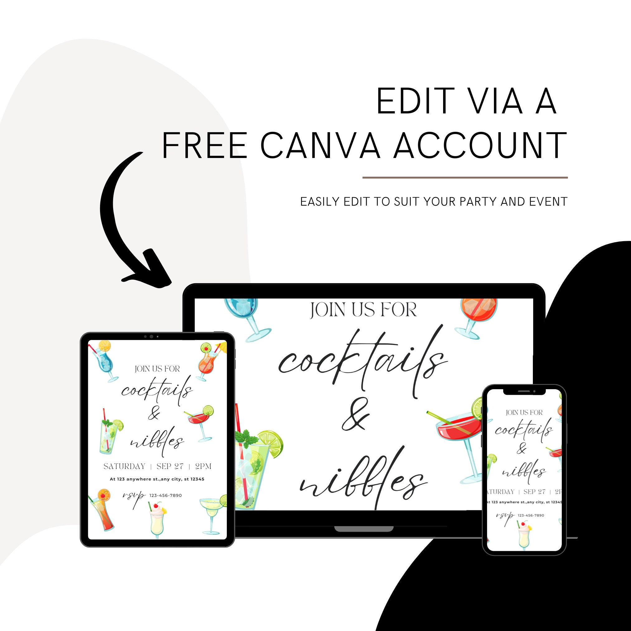 Editable Cocktail Party Invitation, Birthday Tropical Invite Summer ...