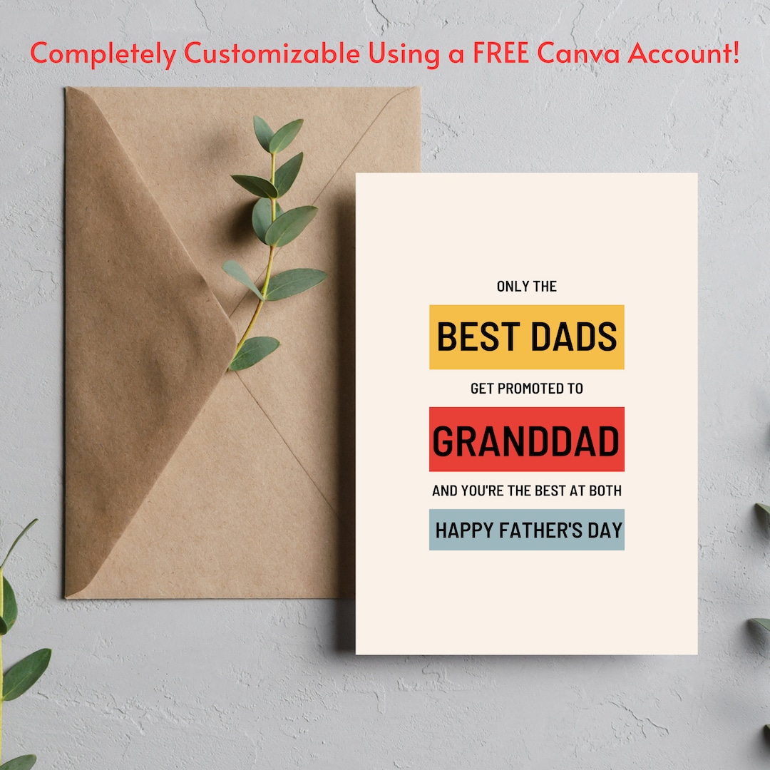 Editable Father's Day Card, Best Dad, Grandpa, Canva Template (digital ...