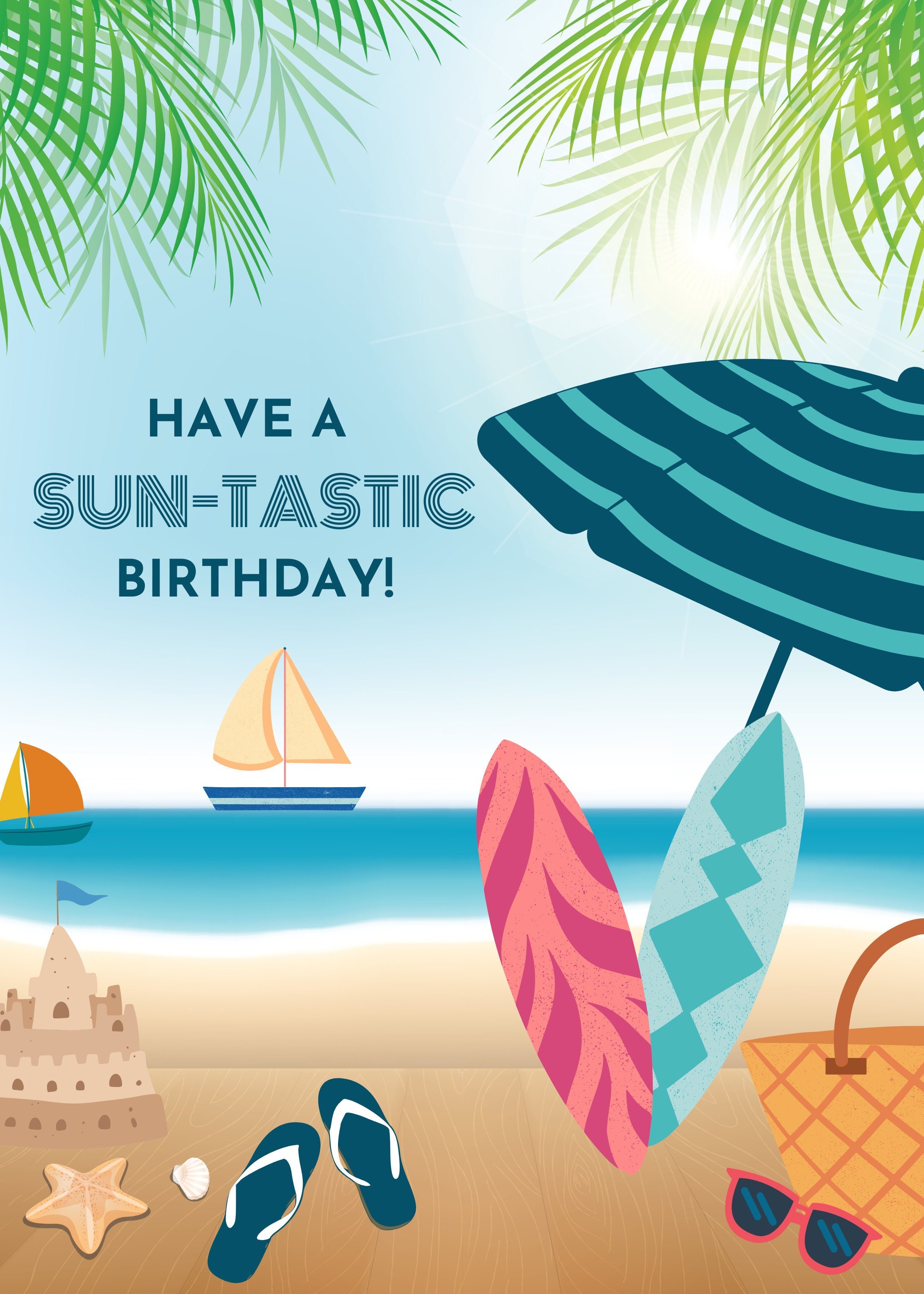 Editable Funny Birthday Card, Birthday Printable Card, Surf Beach ...