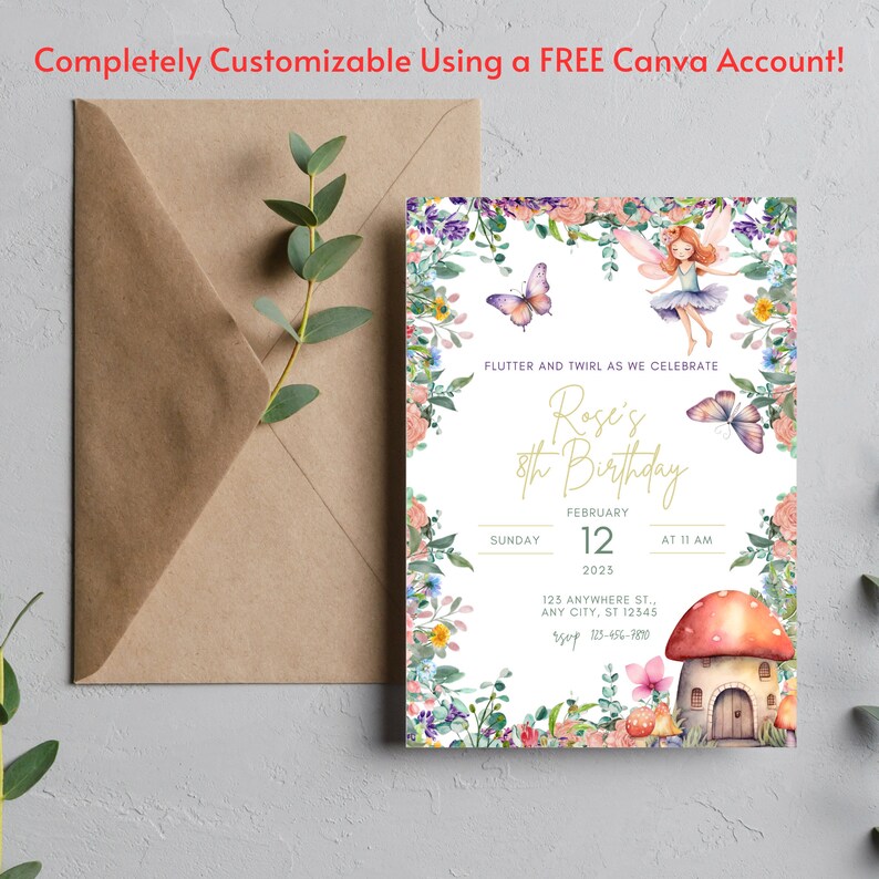 Fairy Birthday Invitation, Enchanted Floral Pixie Party (canva Editable ...