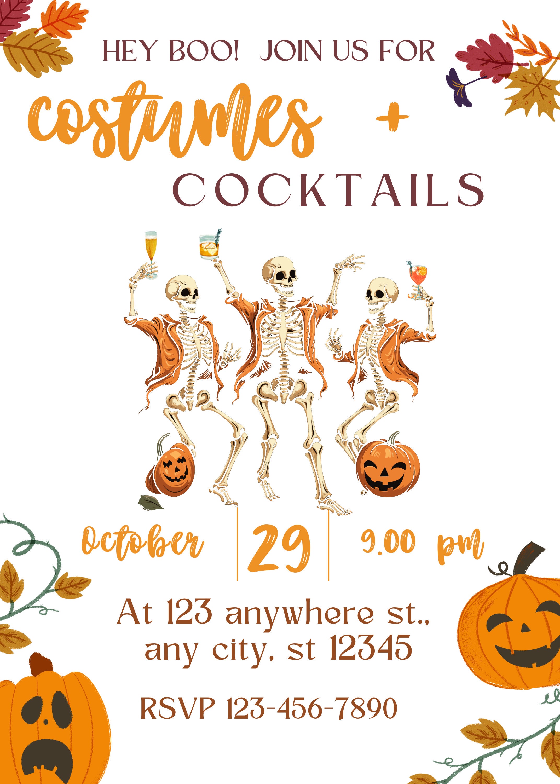 Editable Cocktail Party Invitation, Birthday Halloween Autumn October ...