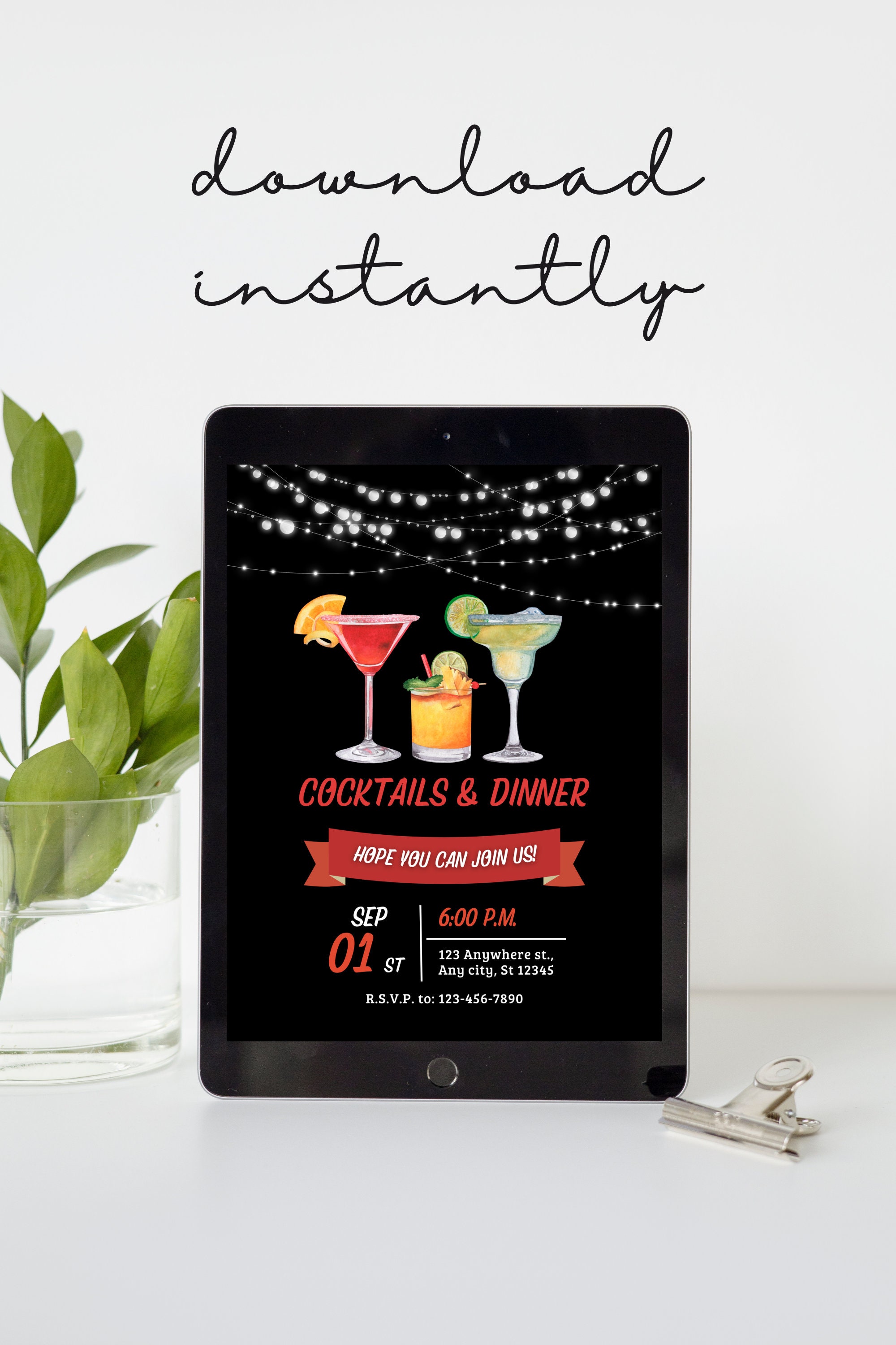 Editable Cocktail Party Invitation, Tropical Summer Theme (digital ...
