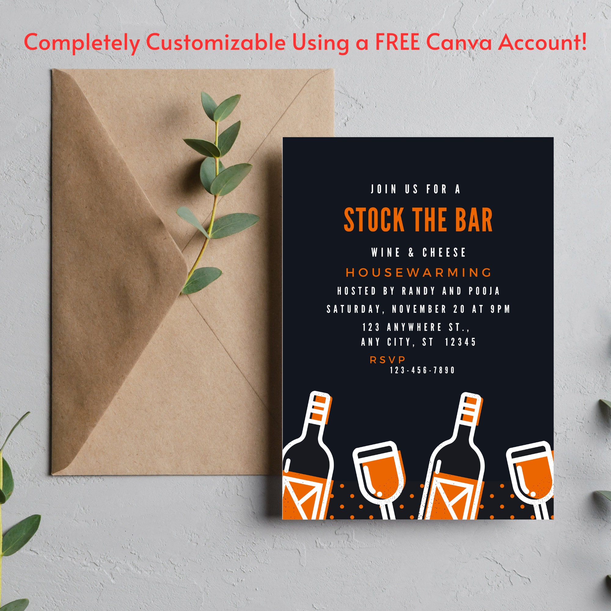 Editable Stock the Bar Invitation. Housewarming Party. Wine and Cheese ...