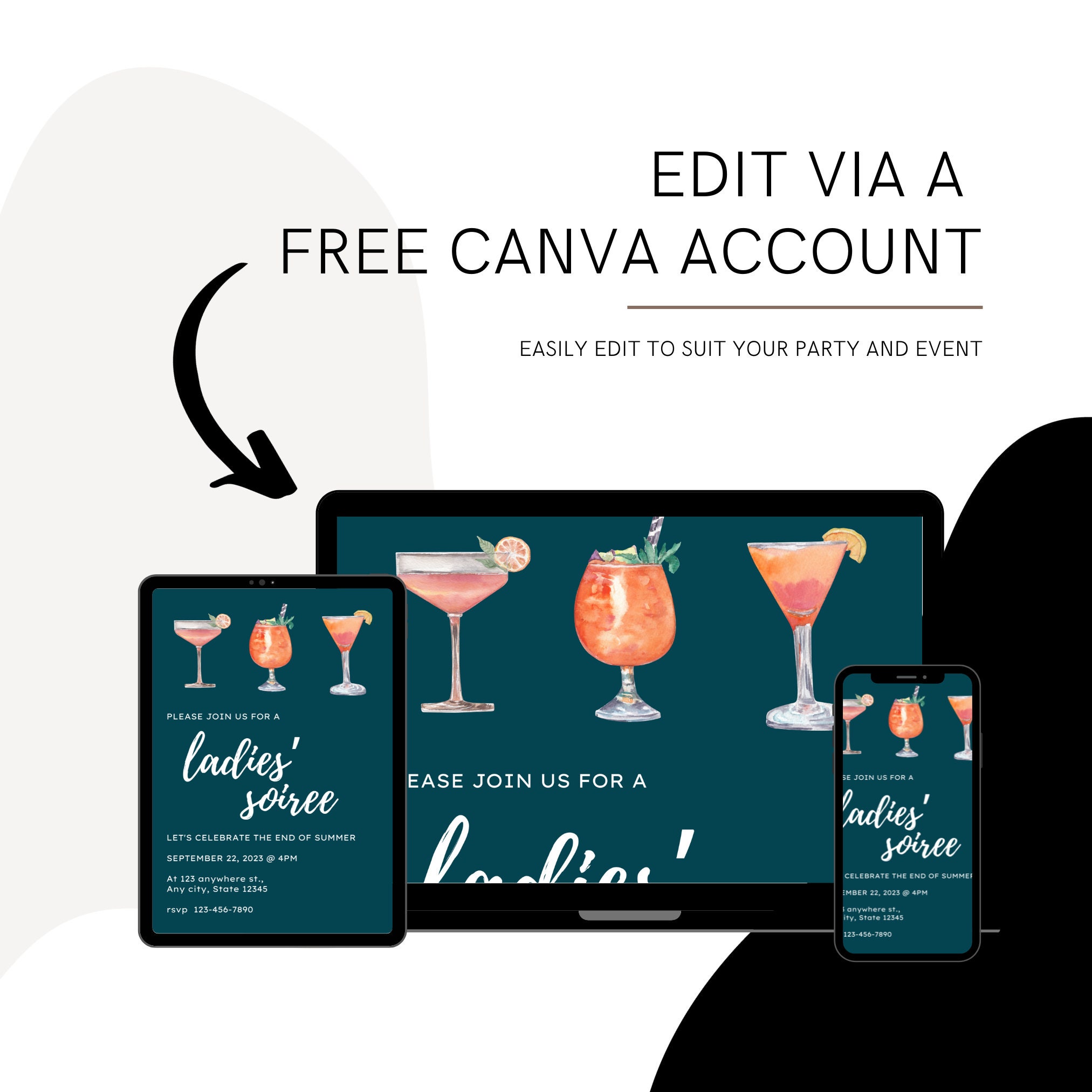 Editable Cocktail Party Invitation, Birthday Invite Fall Autumn Summer ...