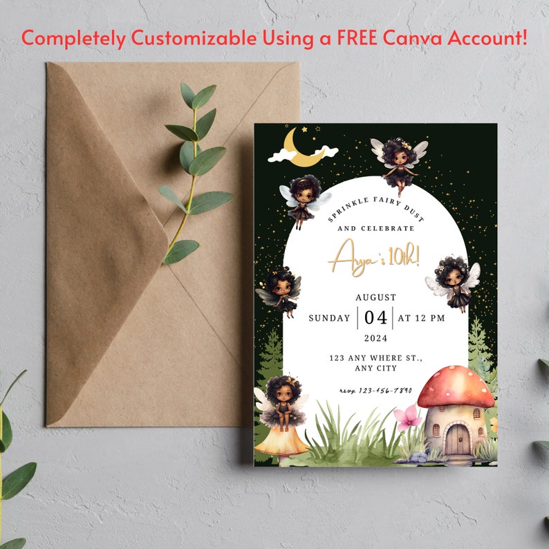 Editable Black Fairy Invitation, Fairies Birthday Party, Brunch Tea ...