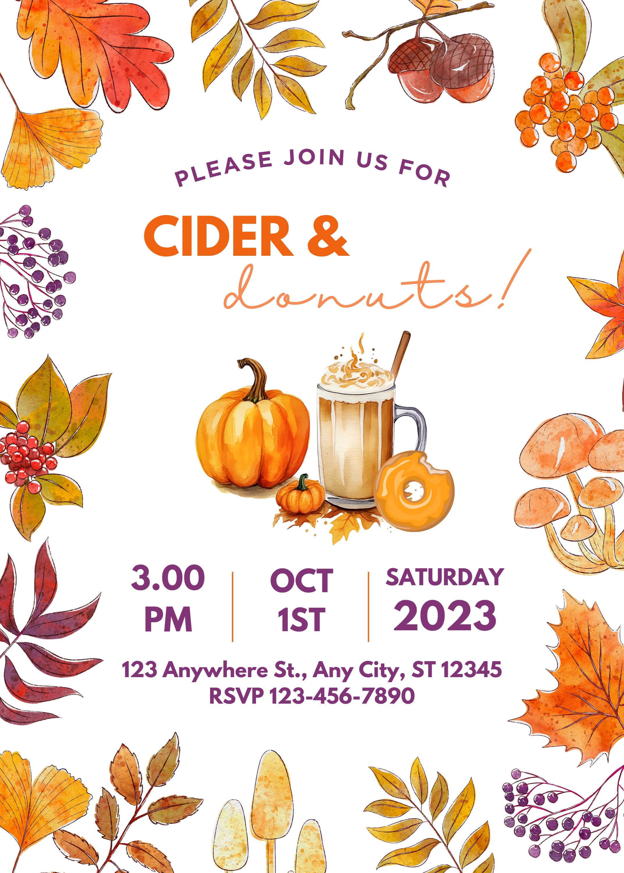 Editable Apple Cider and Donuts Party Invitation Fall Birthday Autumn ...