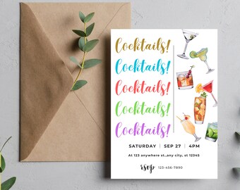 Editable Cocktail Birthday Party Invitation Cocktail Tropical Invite ...