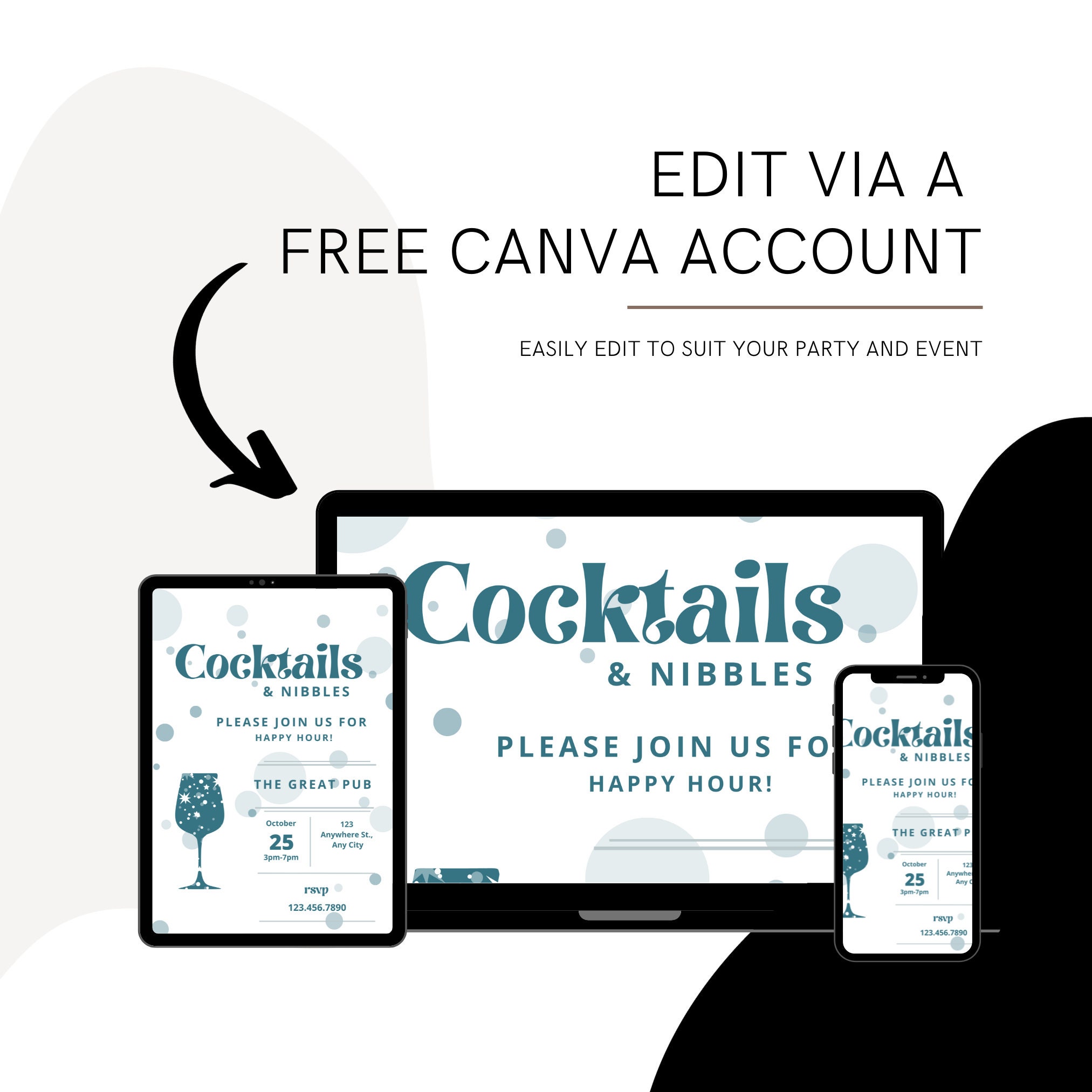 Editable Cocktail Party Invitation, Birthday Invite, Happy Hour Party ...