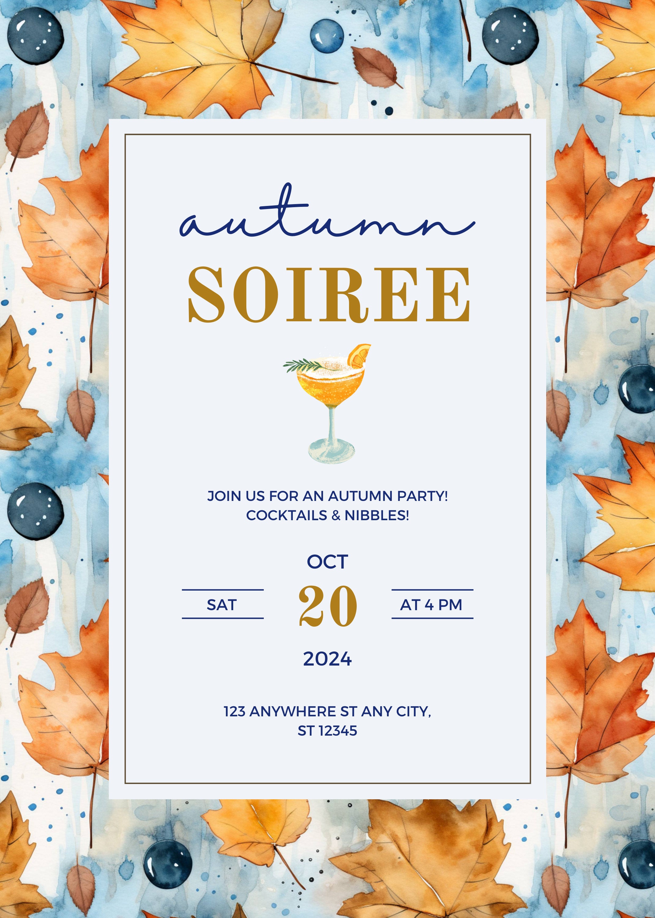 Editable Cocktail Party Invitation, Birthday Halloween Autumn October Party Invite Business ...