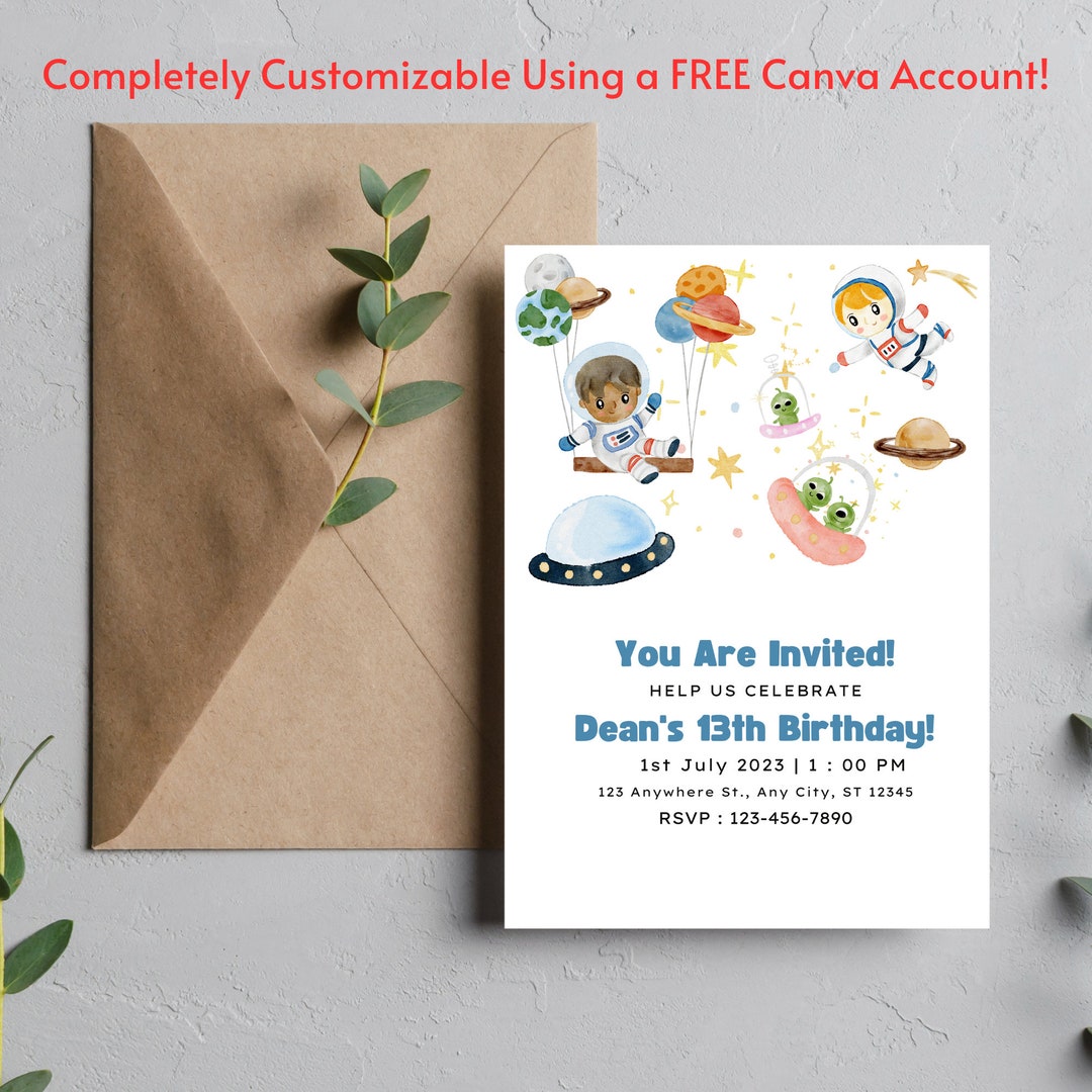 Editable Space Birthday Invitation, Astronaut Alien Party (digital ...