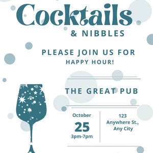Editable Cocktail Party Invitation, Birthday Invite, Happy Hour Party ...