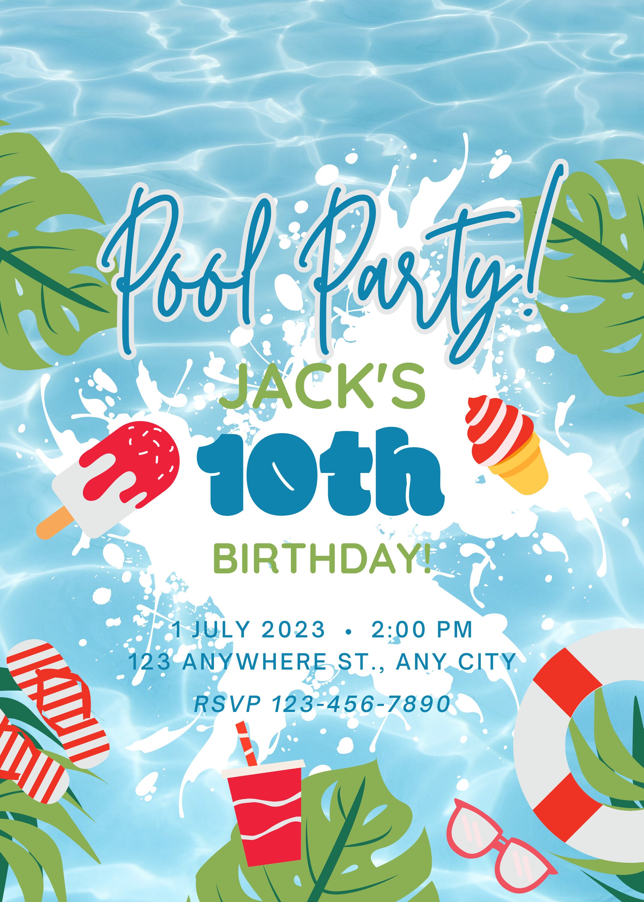 Editable Pool Birthday Invitation, Pool Invitation, Pool Template ...