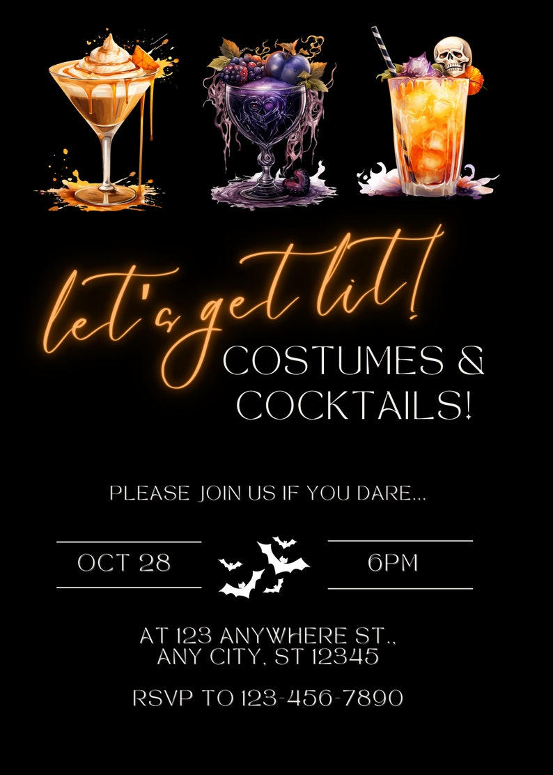 Editable Cocktail Party Invitation, Birthday Halloween Autumn October ...