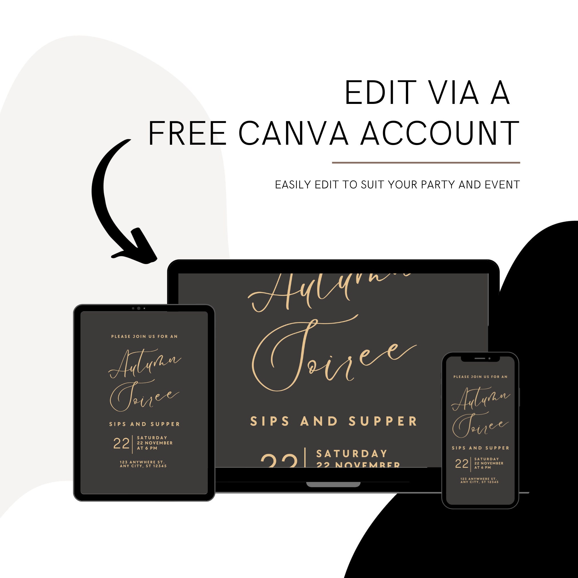 Editable Fall Autumn Soiree Gathering Invitation. Adult Dinner Party ...