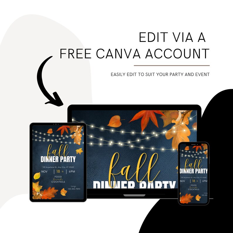 Editable Adult Birthday Invitation Fall Happy Hour Autumn Dinner Party ...