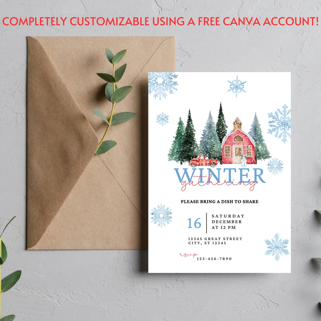 Editable Winter Gathering Invitation, Canva Template (digital Evite) - Etsy