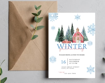 Editable Winter Dinner Lunch Gathering Invitation Christmas Party ...
