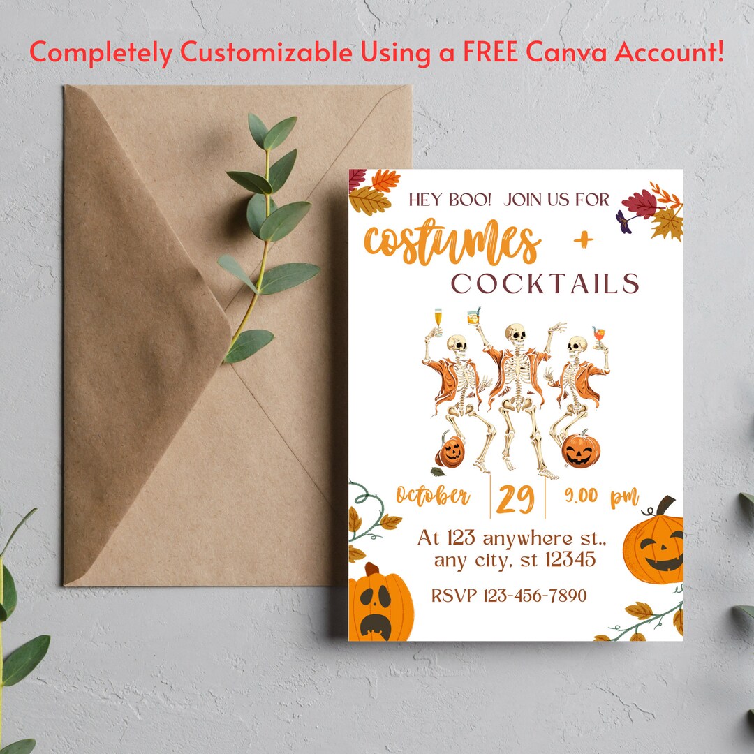 Editable Cocktail Party Invitation, Birthday Halloween Autumn October ...