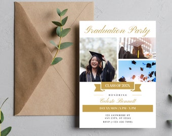 Editable Graduation Party Invitation, White Gold Design (digital Evite ...