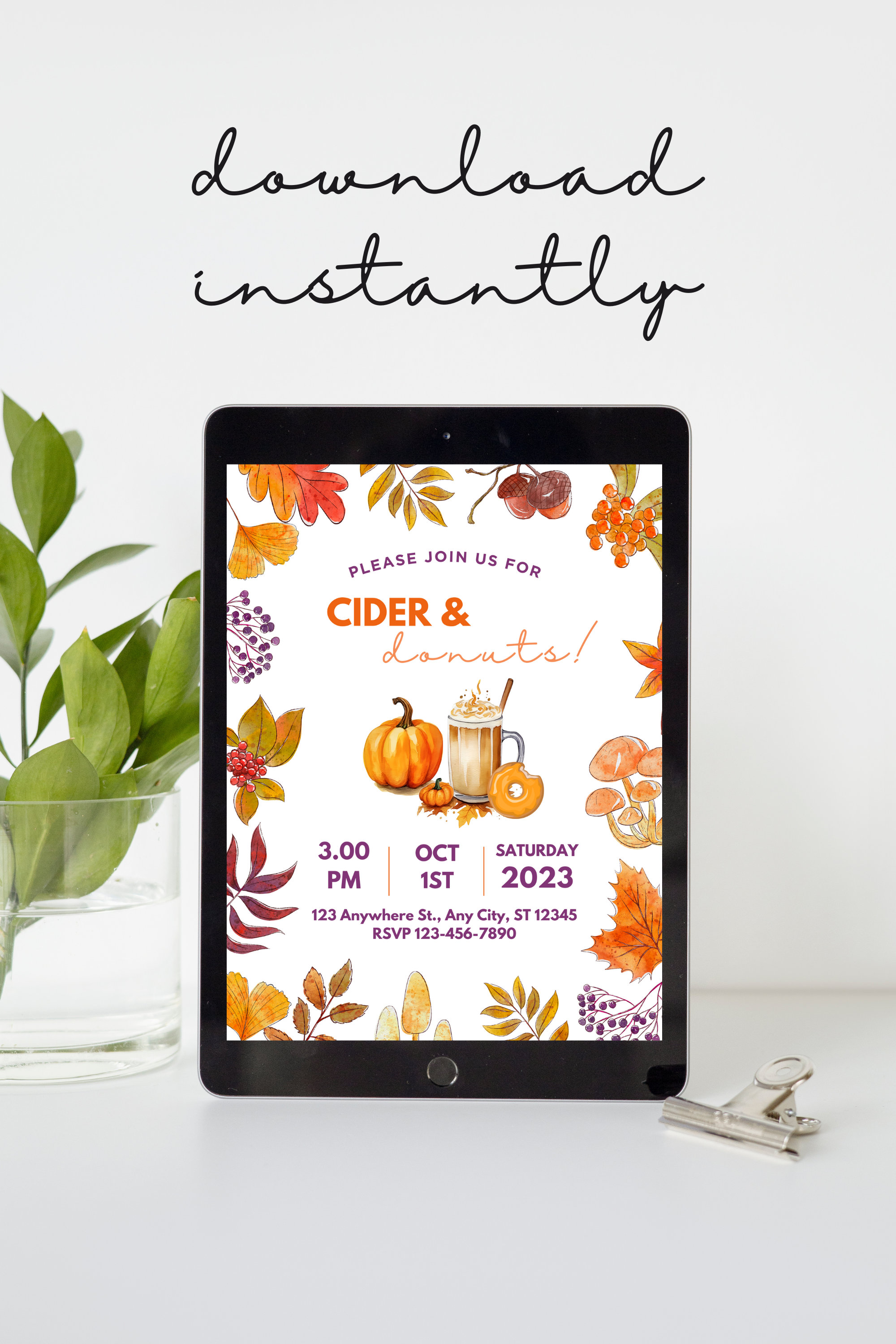 Editable Apple Cider and Donuts Party Invitation Fall Birthday Autumn ...