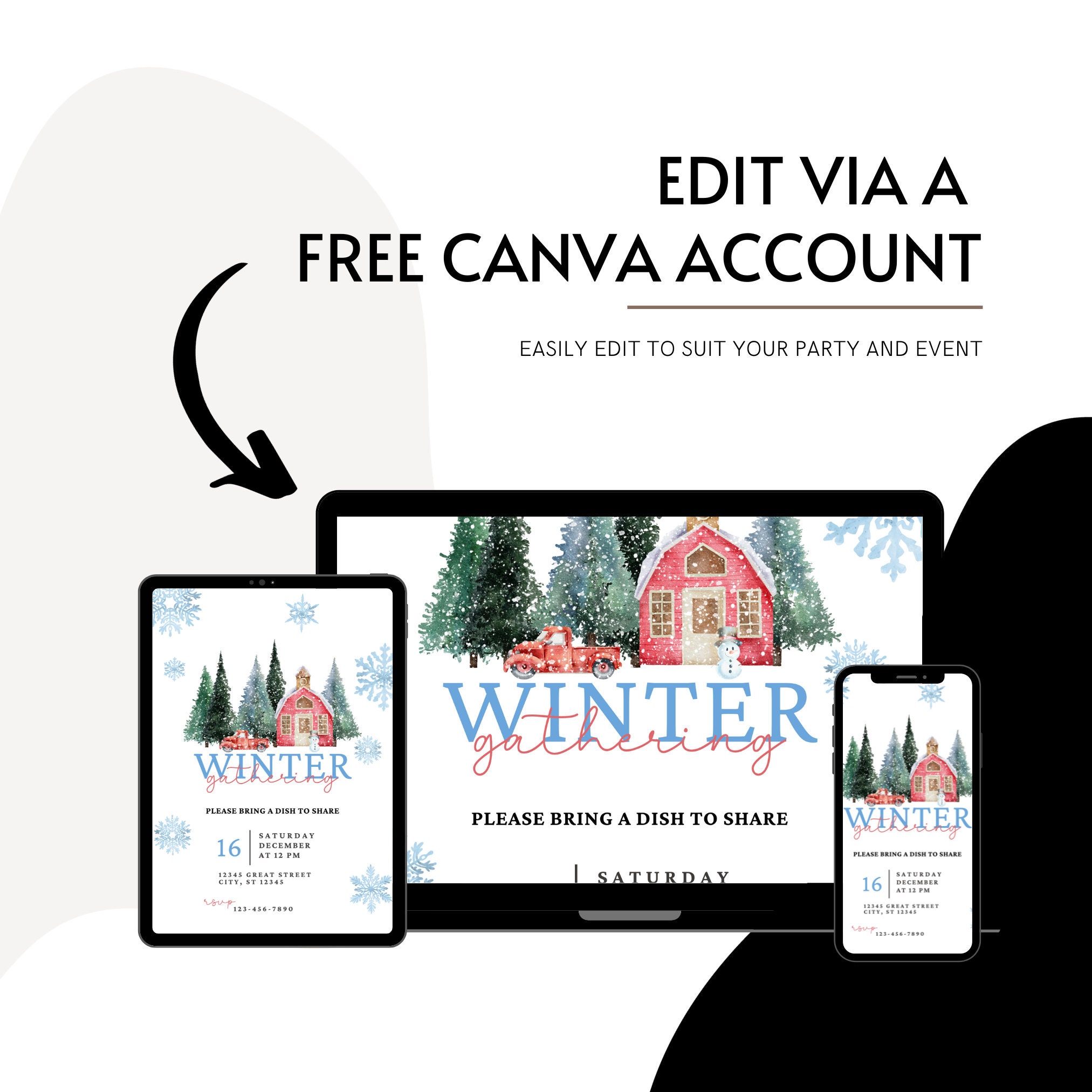 Editable Winter Dinner Lunch Gathering Invitation Christmas Party ...