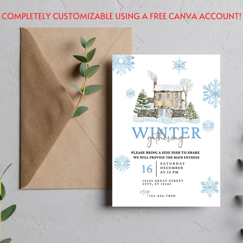 Editable Winter Gathering Invitation, Modern Holiday Party (canva ...