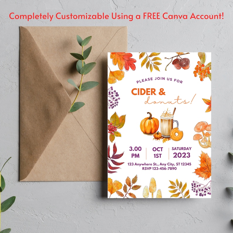 Editable Apple Cider and Donuts Party Invitation Fall Birthday Autumn ...