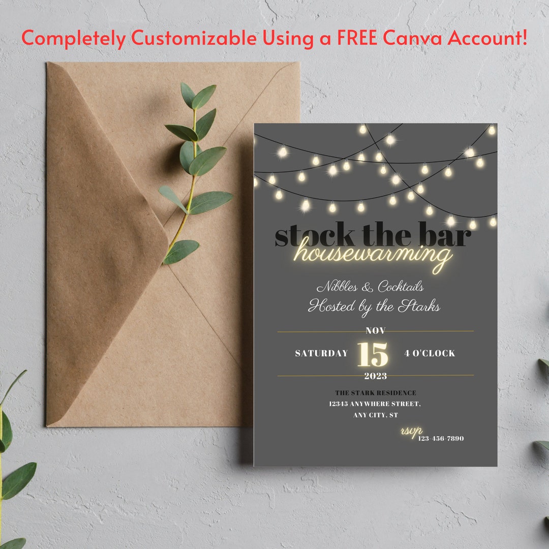 Editable Stock the Bar Invitation. Housewarming Party. Holiday ...